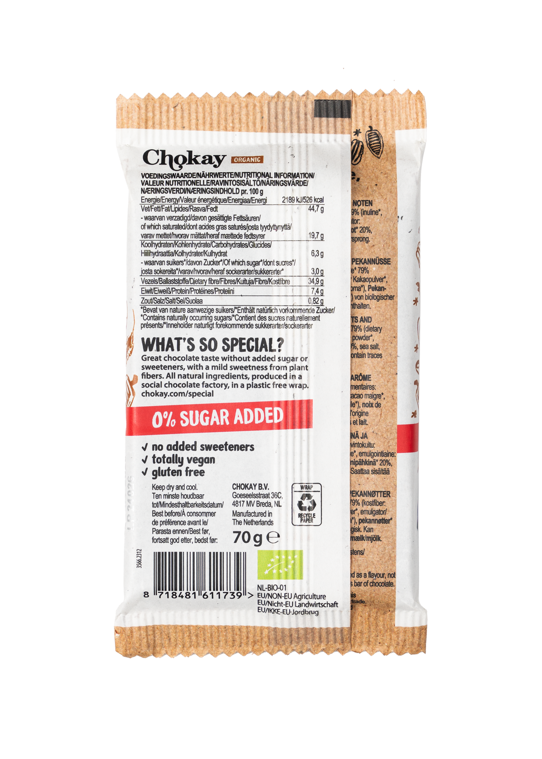 Chokay BIO Bar Extra Dark Caramel Pecan – Jerky Store Europe